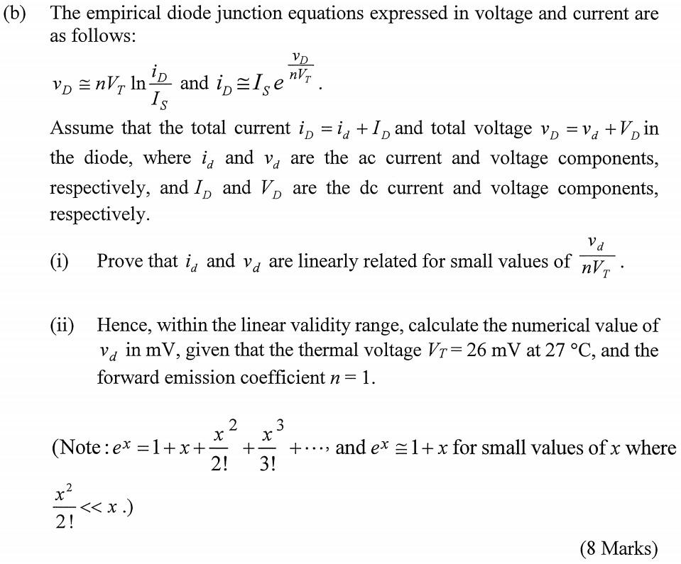 Solved (b) The empirical diode junction equations expressed | Chegg.com