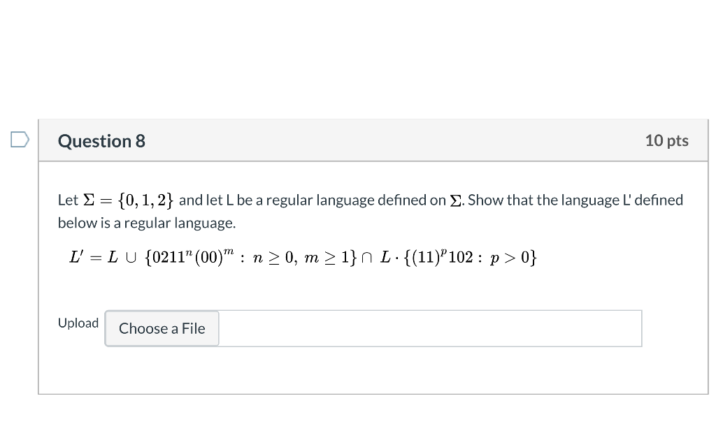 Question 8 Let Σ = {0,1,2} and let L be a regular | Chegg.com
