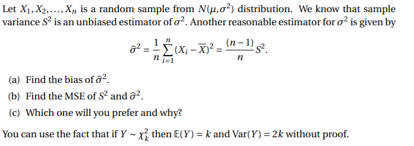 Solved Let Xi, X2, , Xn is a random sample from N(μ, σ2) | Chegg.com
