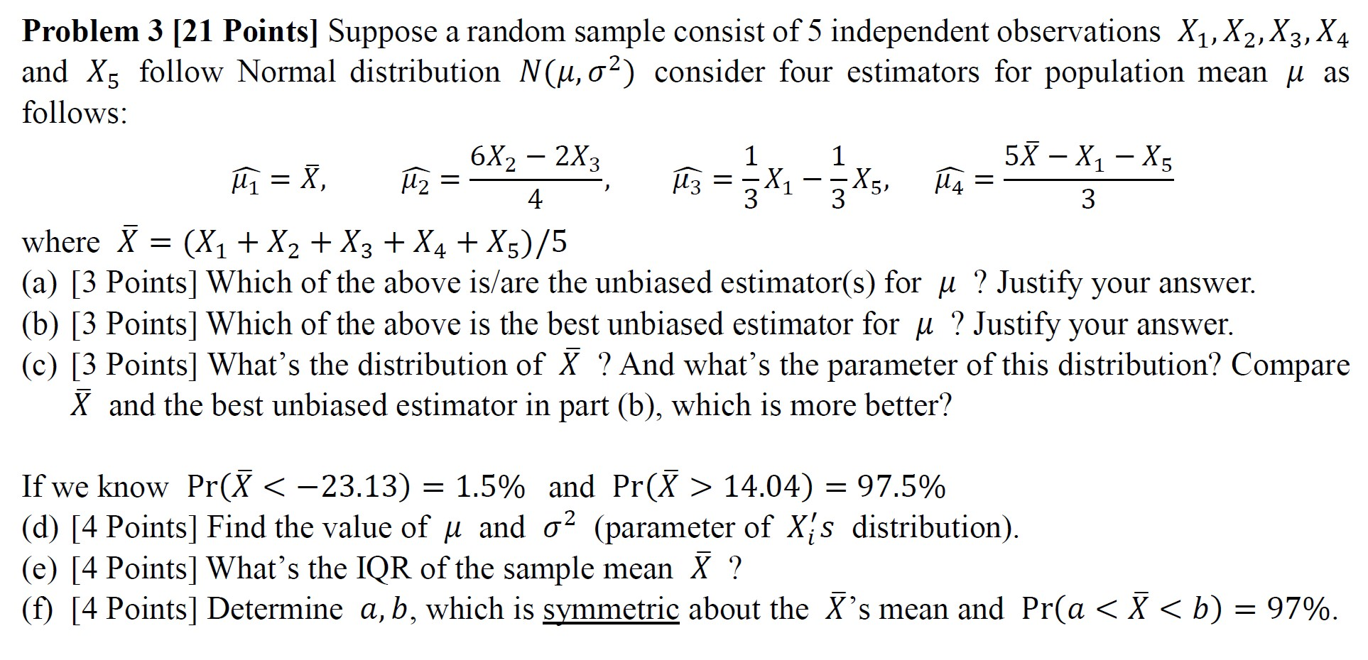 Solved Problem 3 [21 Points] Suppose a random sample consist | Chegg.com