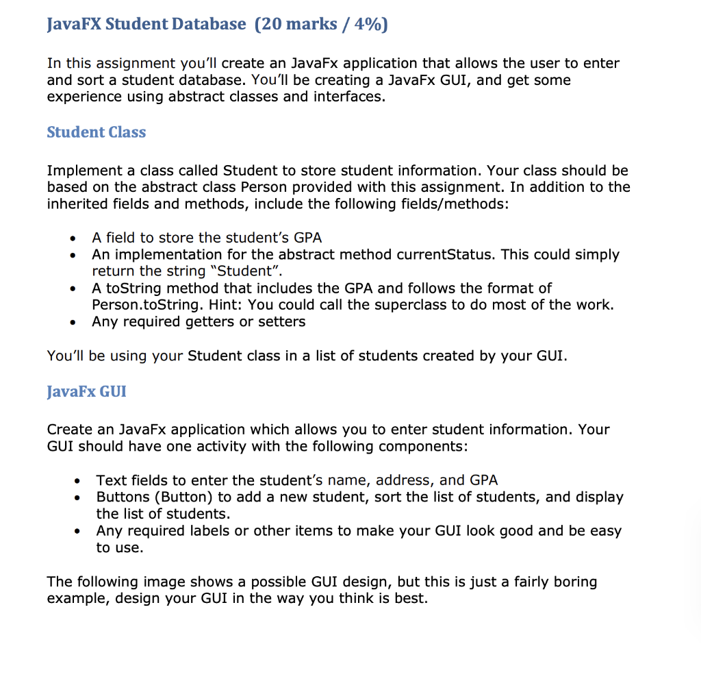 Solved JavaFX Student Database (20 marks / 4\%) In this | Chegg.com