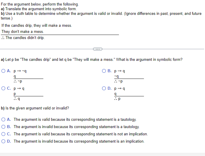 Solved For the argument below, perform the following. a) | Chegg.com
