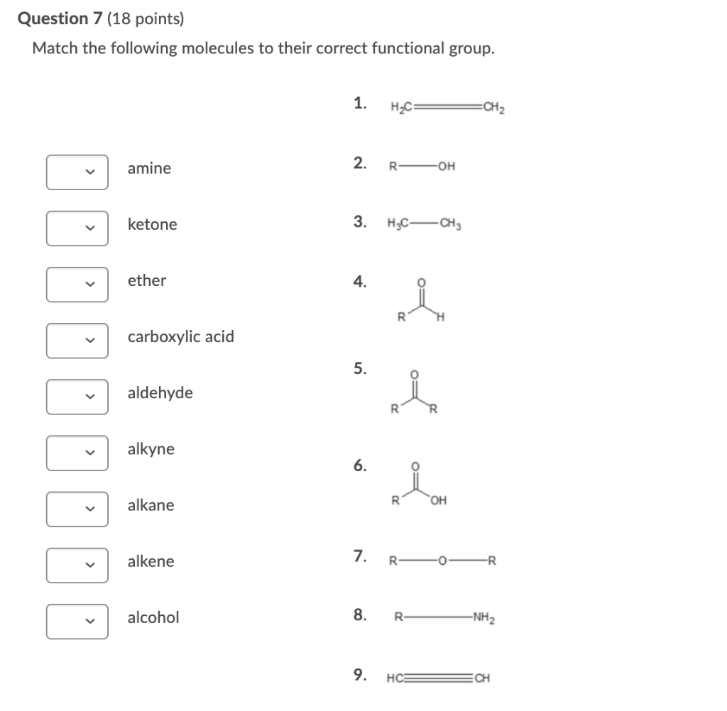 Solved Question 7 (18 points) Match the following molecules | Chegg.com