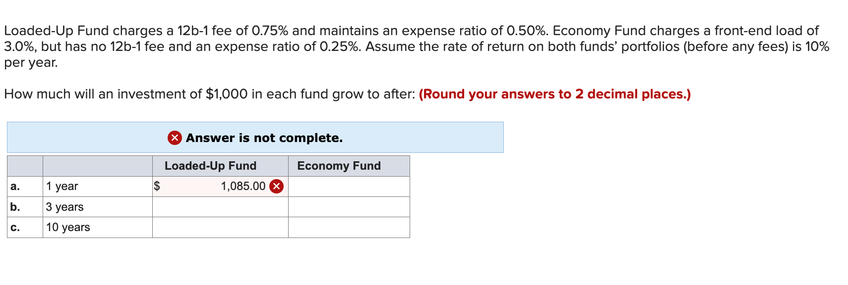 Solved Loaded-Up Fund charges a 12 b−1 fee of 0.75% and | Chegg.com