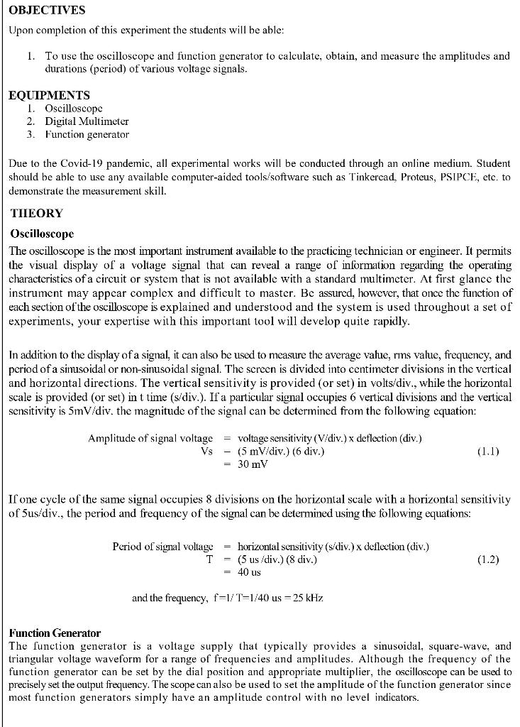 Solved OBJECTIVES Upon completion of this experiment the | Chegg.com
