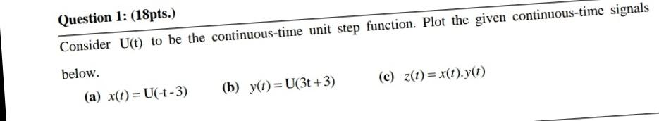 Solved Question 1: (18pts.) Consider U(t) to be the | Chegg.com