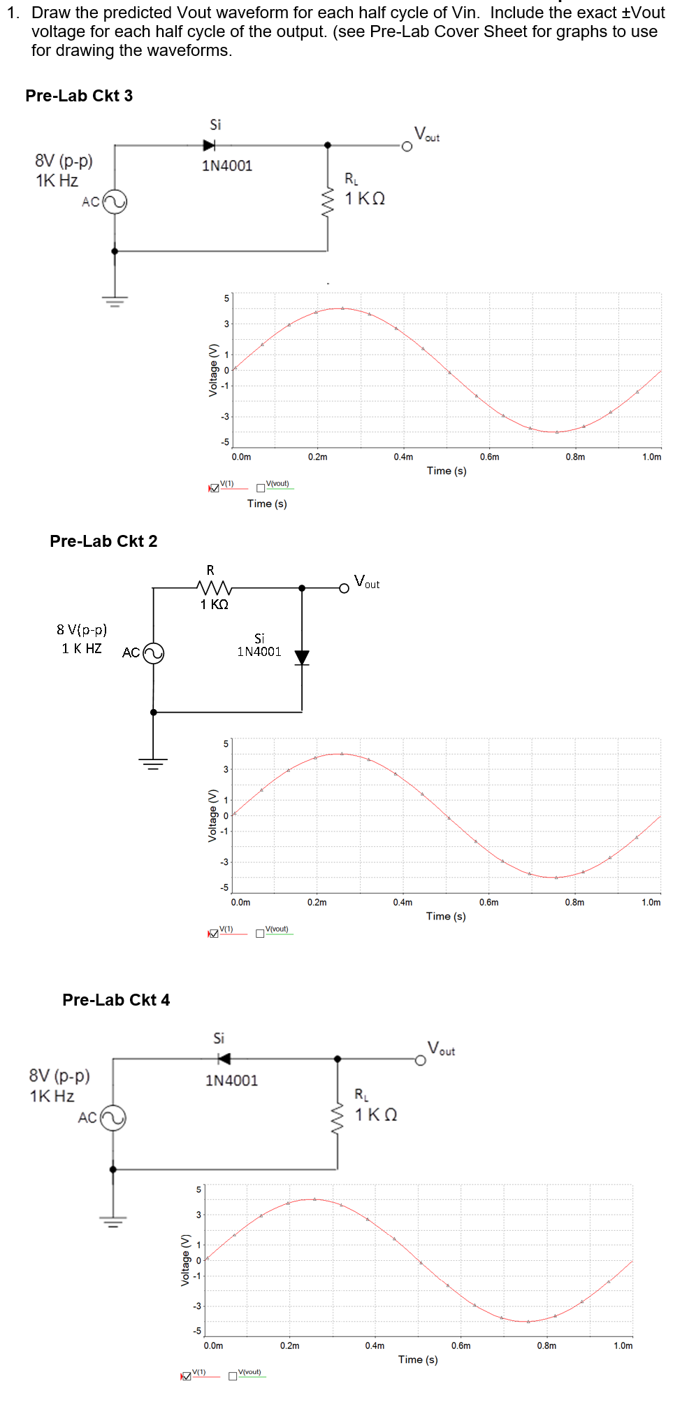 Solved 1. Draw the predicted Vout waveform for each half | Chegg.com