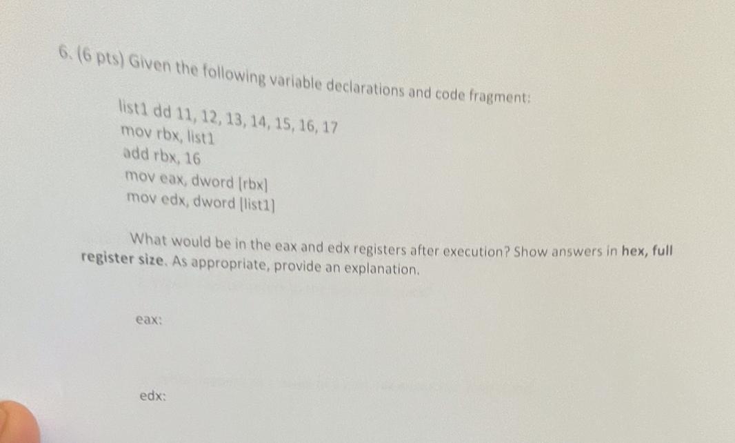 Solved 6 6 Pts Given The Following Variable Declarations 1497