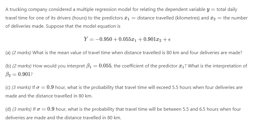 Solved A trucking company considered a multiple regression | Chegg.com Solved A trucking company considered a multiple regression | Chegg.com