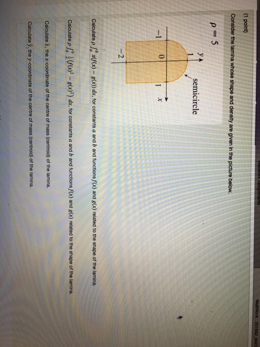 Solved 201852 MAT (1 point) Consider the lamina whose shape | Chegg.com