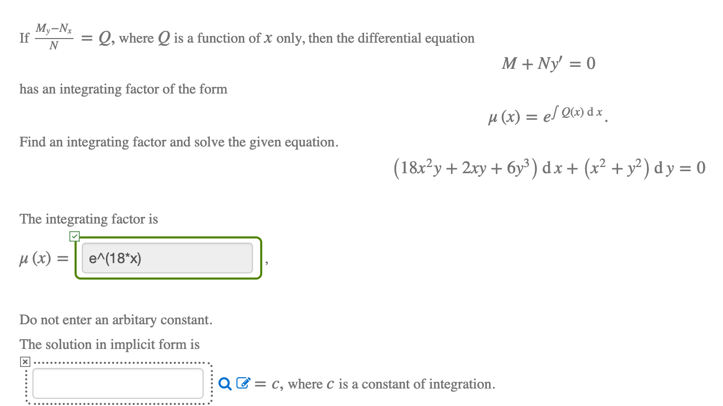 Solved My-N If N - Q, where Q is a function of x only, then | Chegg.com
