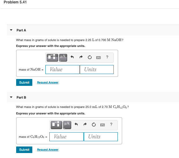 Solved Problem 5.41 Part A What mass in grams of solute is | Chegg.com