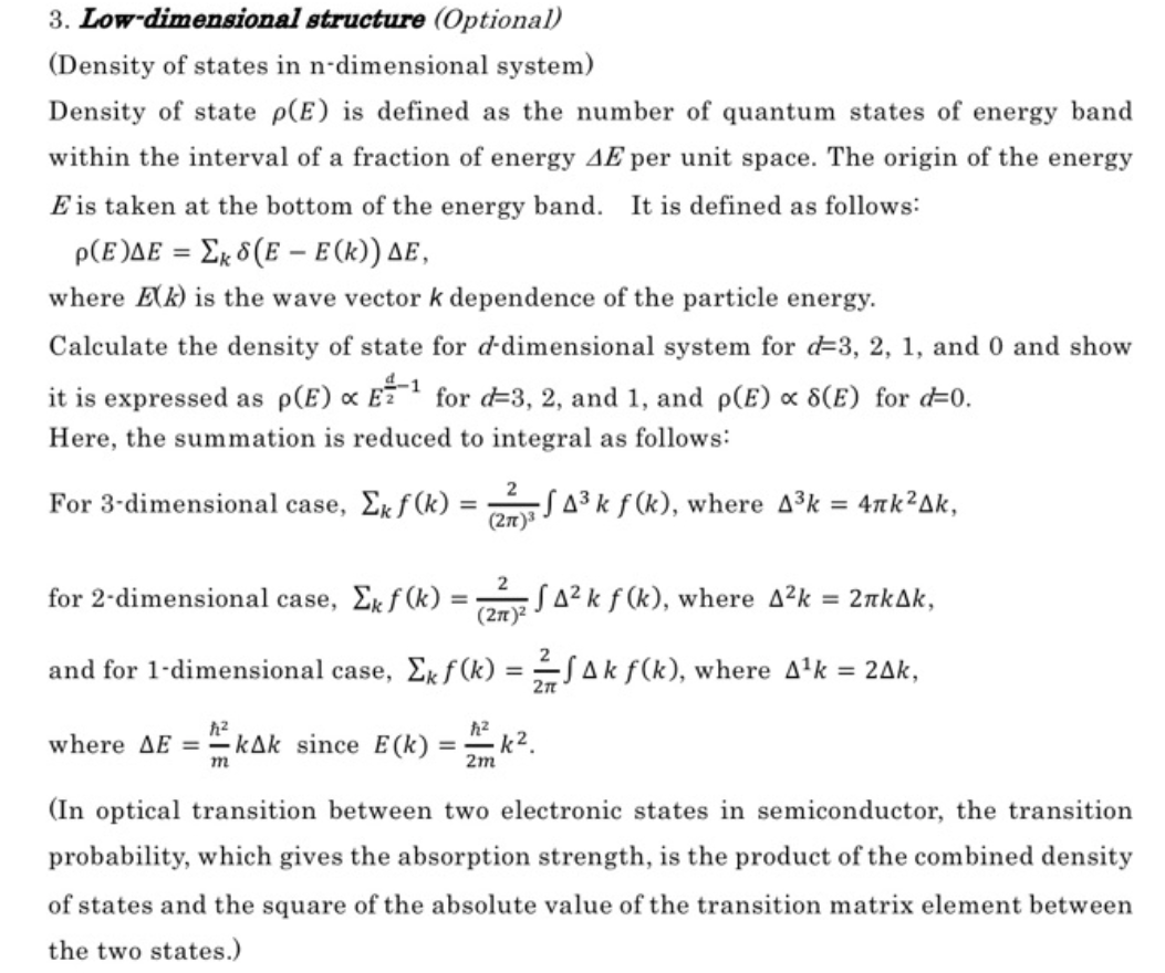 Solved Low-dimensional structure (Optional)(Density of | Chegg.com