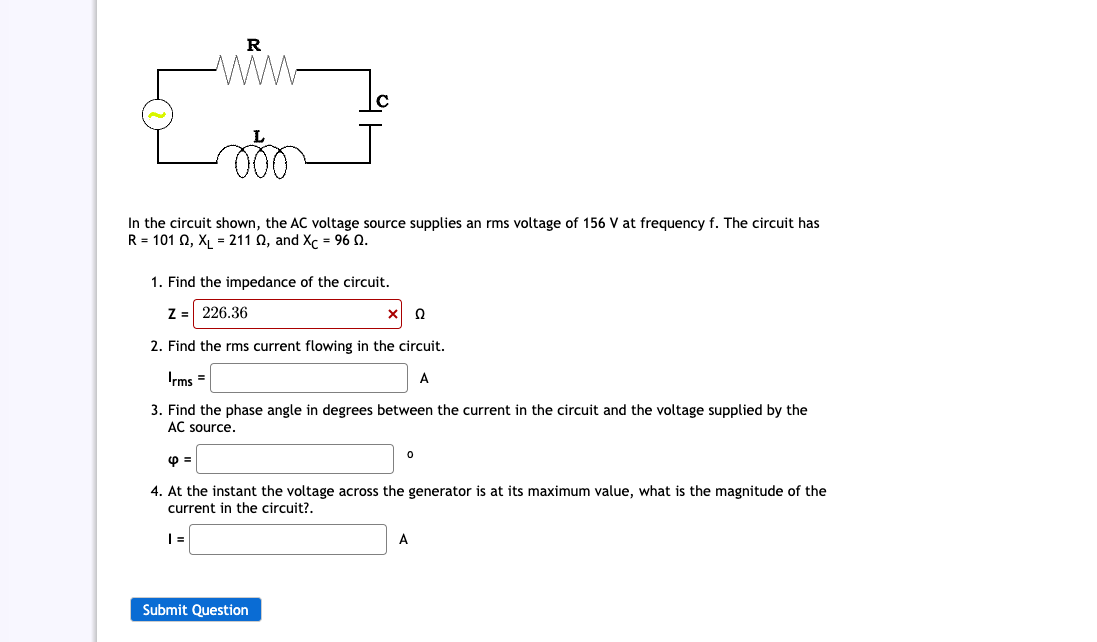 Solved In the circuit shown, the AC voltage source supplies | Chegg.com