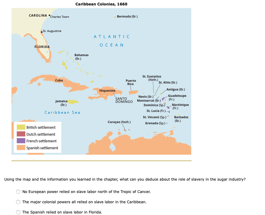 Solved Caribbean Colonies, 1660 CAROLINA Charles Town | Chegg.com