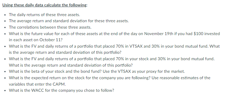 Using these daily data calculate the following: • The | Chegg.com