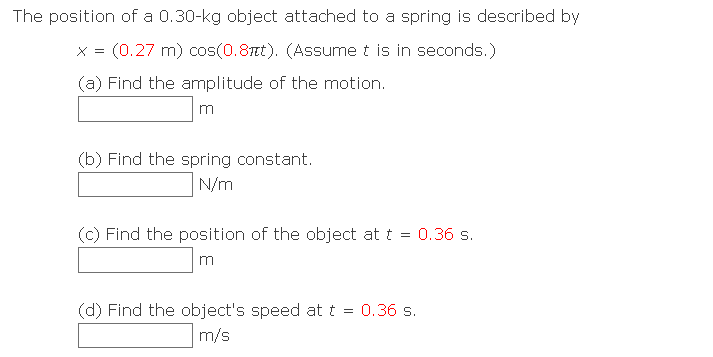 Solved Position Of A 0 30−kg Object Attached To A Spring Is