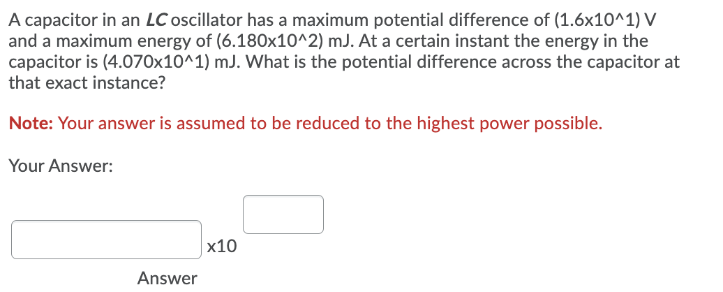 Solved A capacitor in an LC oscillator has a maximum | Chegg.com