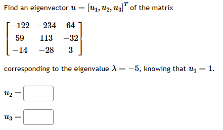 Solved Find an eigenvector u=[u1,u2,u3]T ﻿of the | Chegg.com