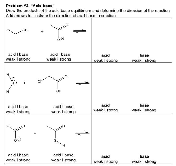 Solved Problem #3. "Acid-base" Draw the products of the acid | Chegg.com