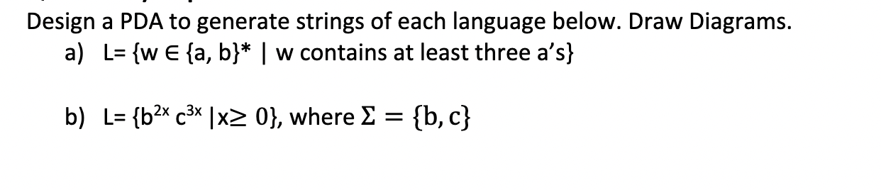Solved Design A Pda To Generate Strings Of Each Language 4127
