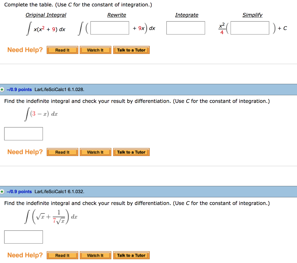 Solved Complete the table. (Use C for the constant of | Chegg.com Solved Complete the table. (Use C for the constant of | Chegg.com
