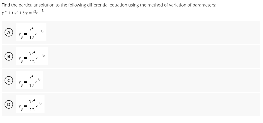 Solved Find the particular solution to the following | Chegg.com
