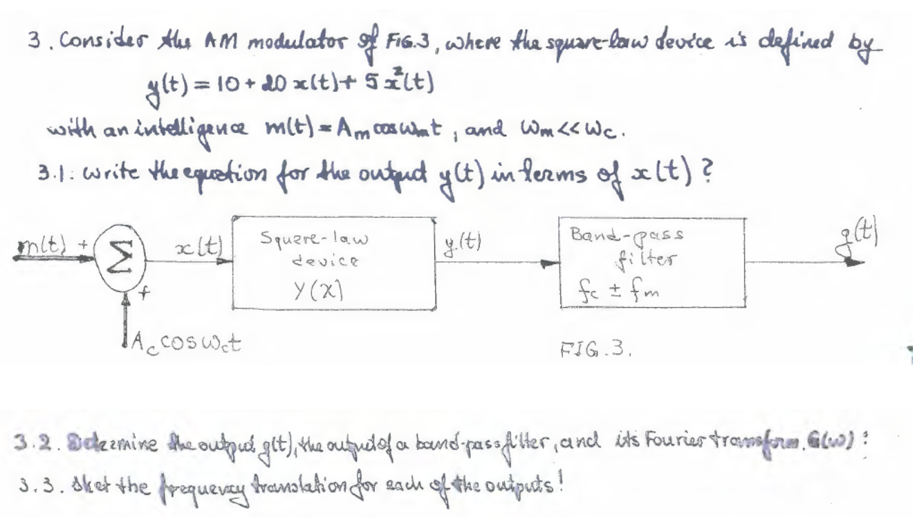Solved 3. Consider tus am modulator of Fi6.3, where the | Chegg.com