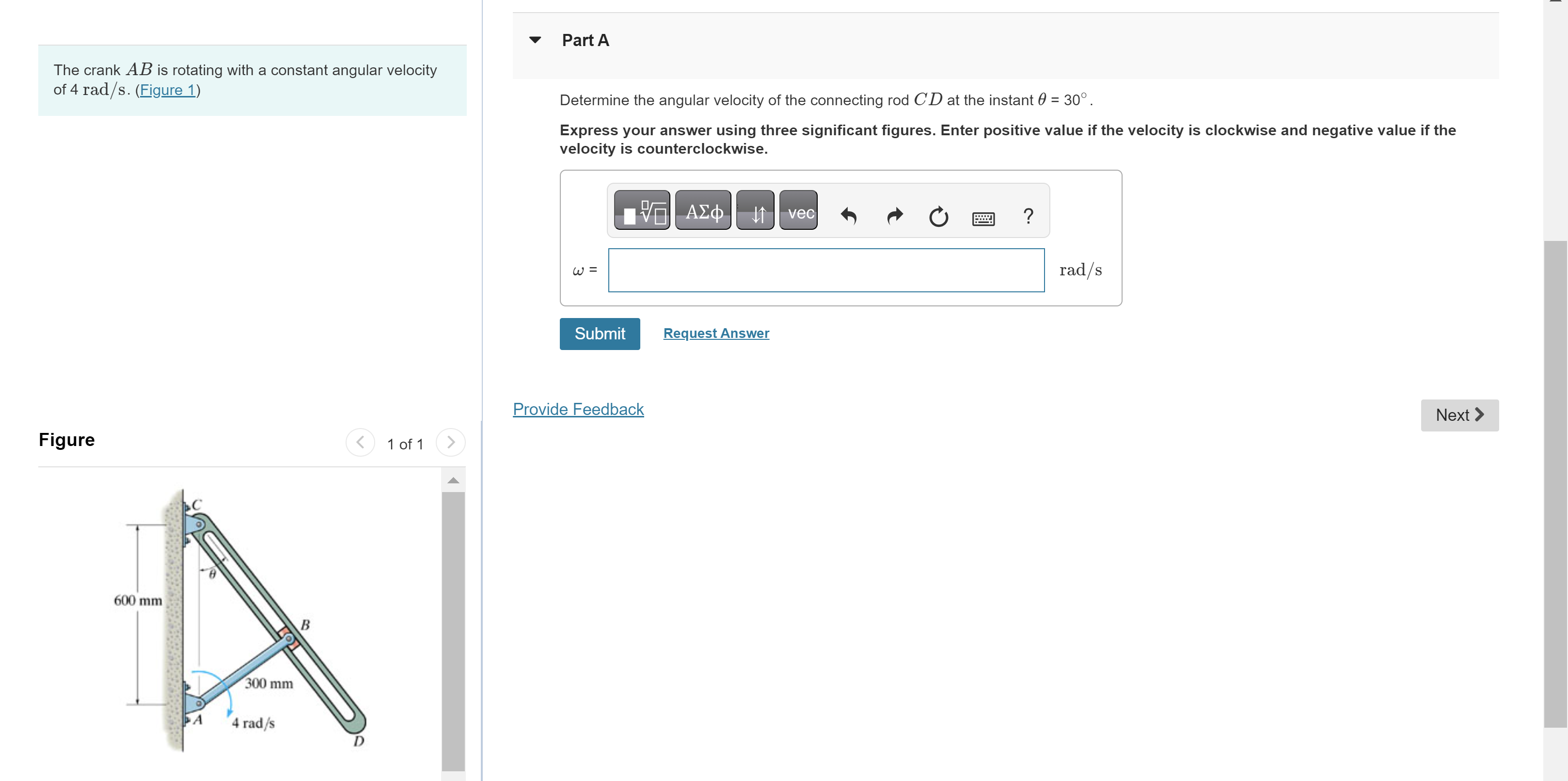 Solved The crank AB is rotating with a constant angular | Chegg.com