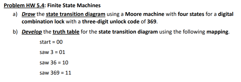 Solved Problem HW 5.4: Finite State Machines a) Draw the | Chegg.com
