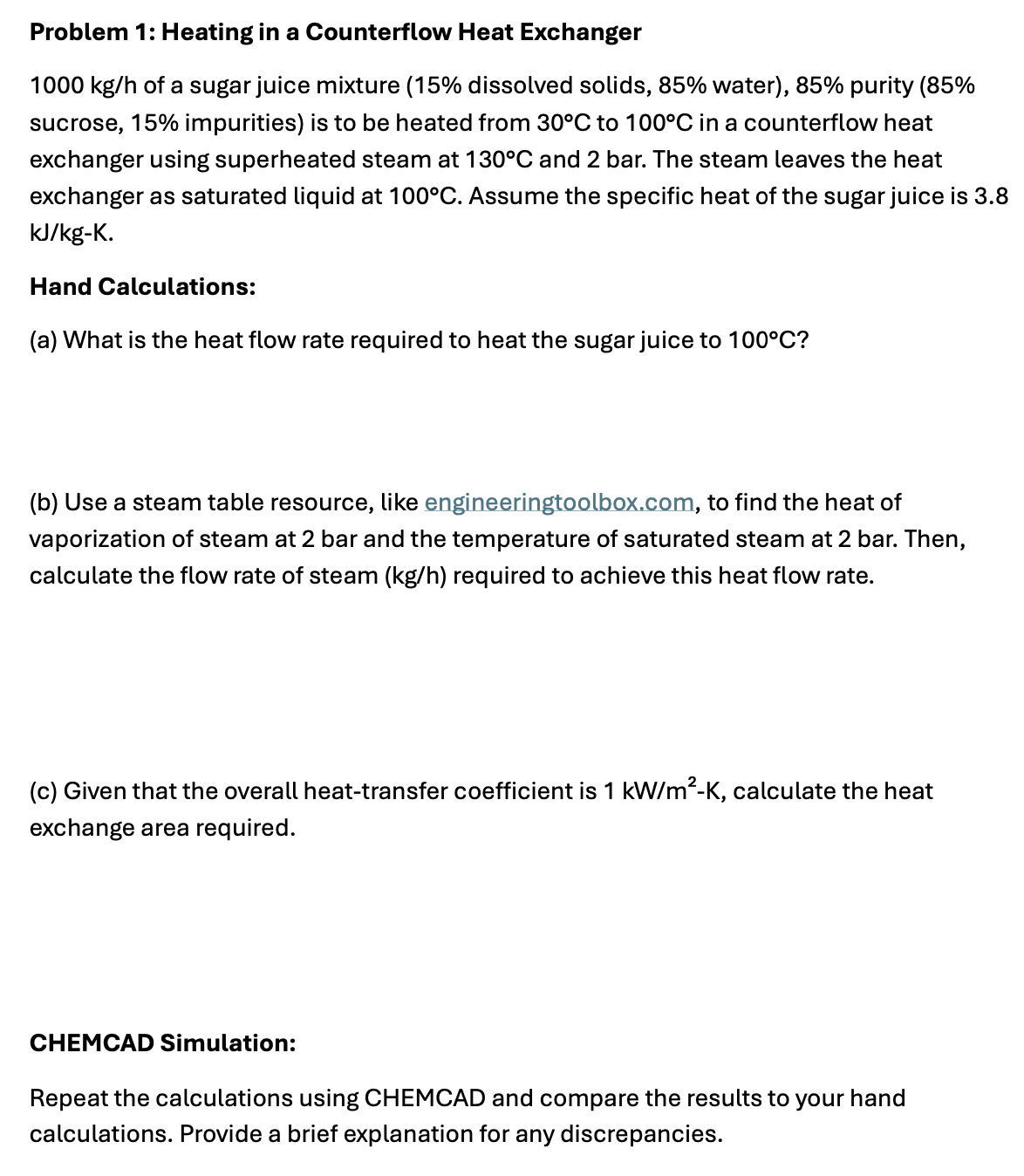 Solved Problem 1: Heating in a Counterflow Heat | Chegg.com