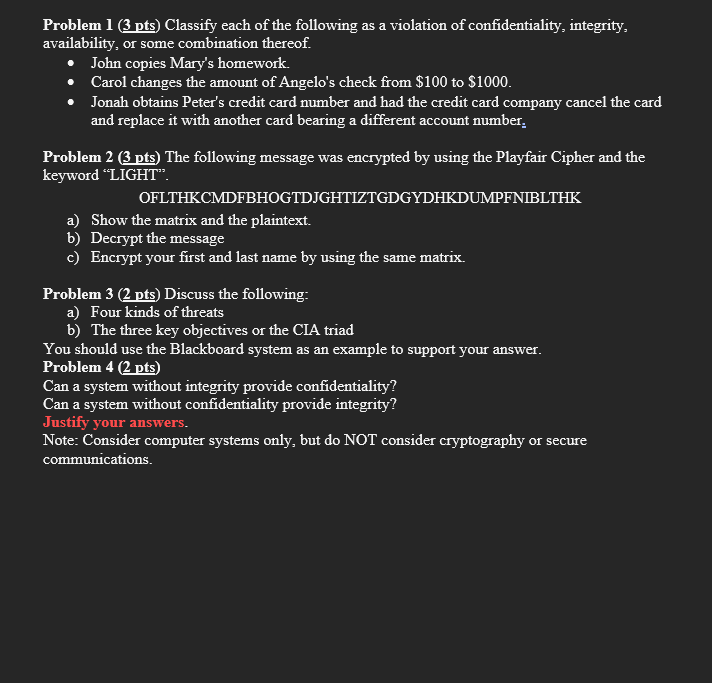 Solved Problem 1 ( 3 pts ) Classify each of the following as | Chegg.com
