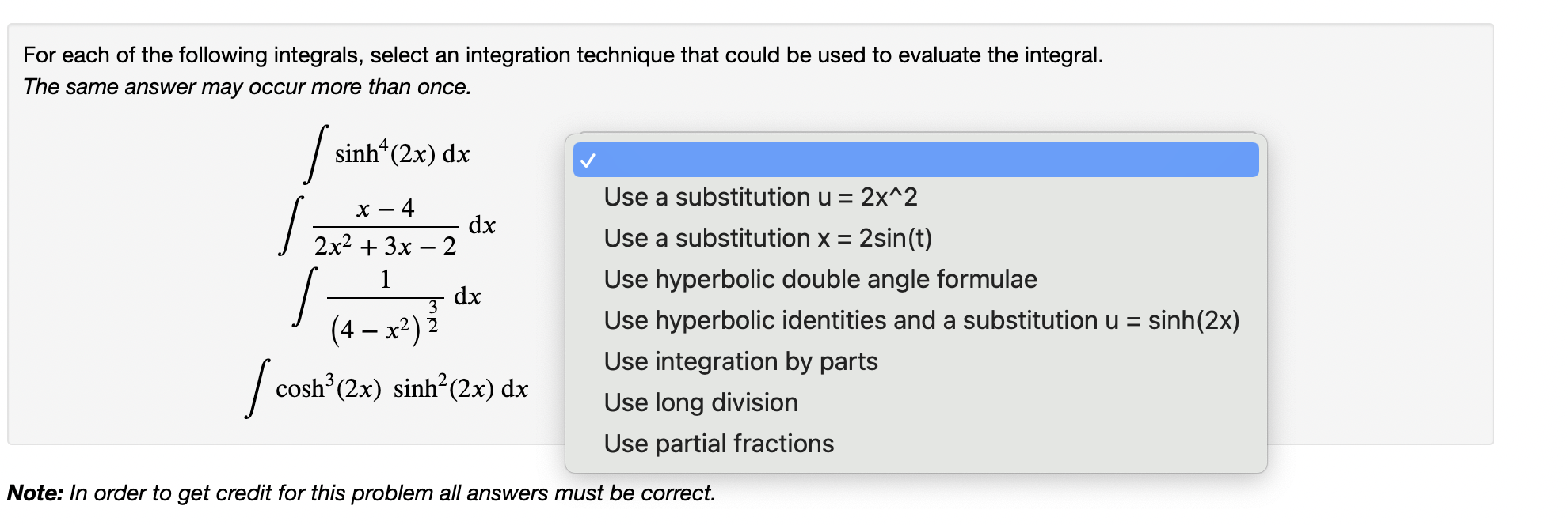 Solved For each of the following integrals, select an | Chegg.com
