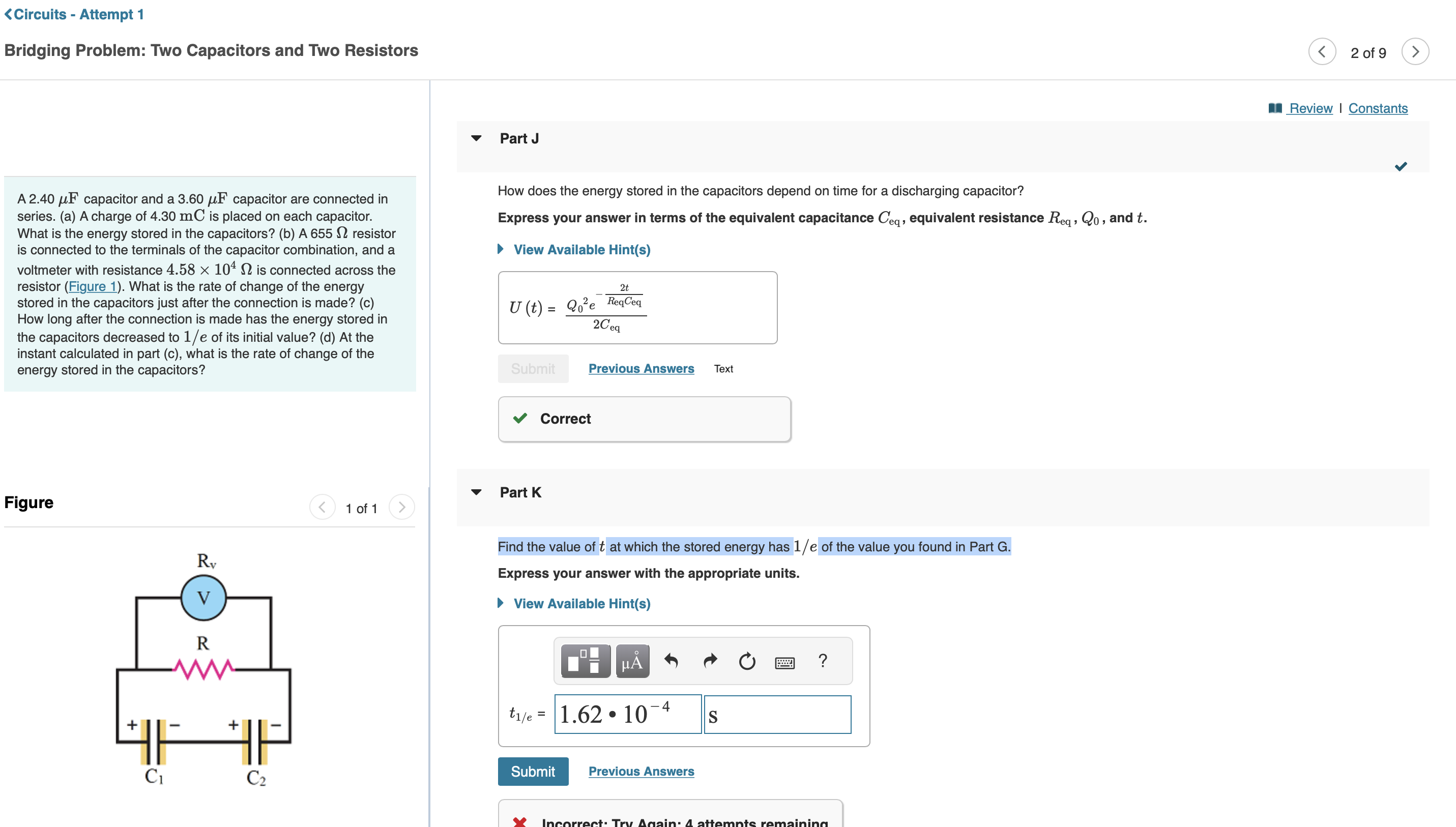 Solved Please help find part K: Find the value of tt at | Chegg.com