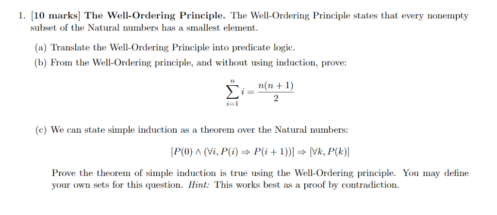Solved 1. [10 marks] The Well-Ordering Principle. The | Chegg.com
