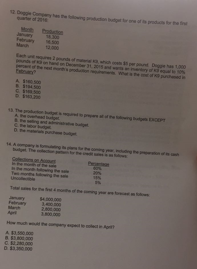 Solved Multiple Choice Questions -3 points each 1. | Chegg.com