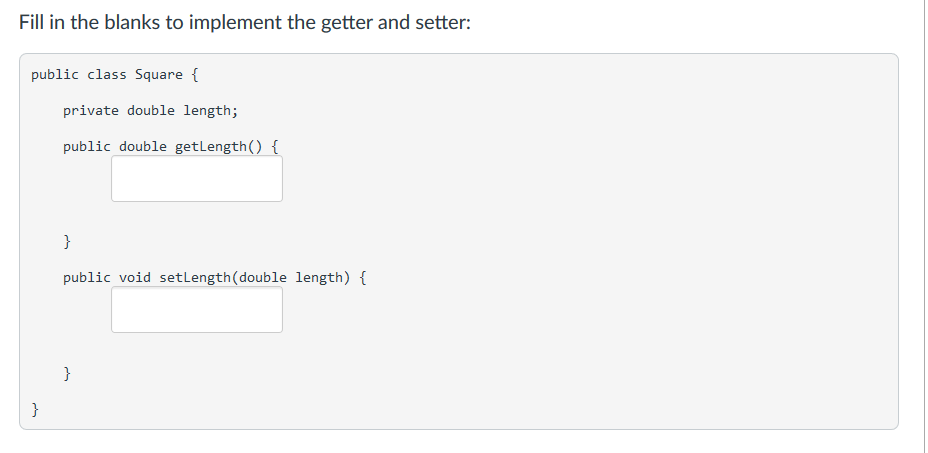 Solved Fill in the blanks to implement the getter and | Chegg.com