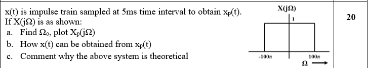 Solved x(t) is impulse train sampled at 5 ms time interval | Chegg.com