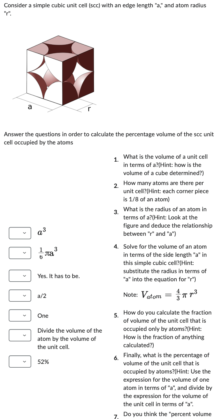 Solved Consider a simple cubic unit cell (scc) with an edge | Chegg.com