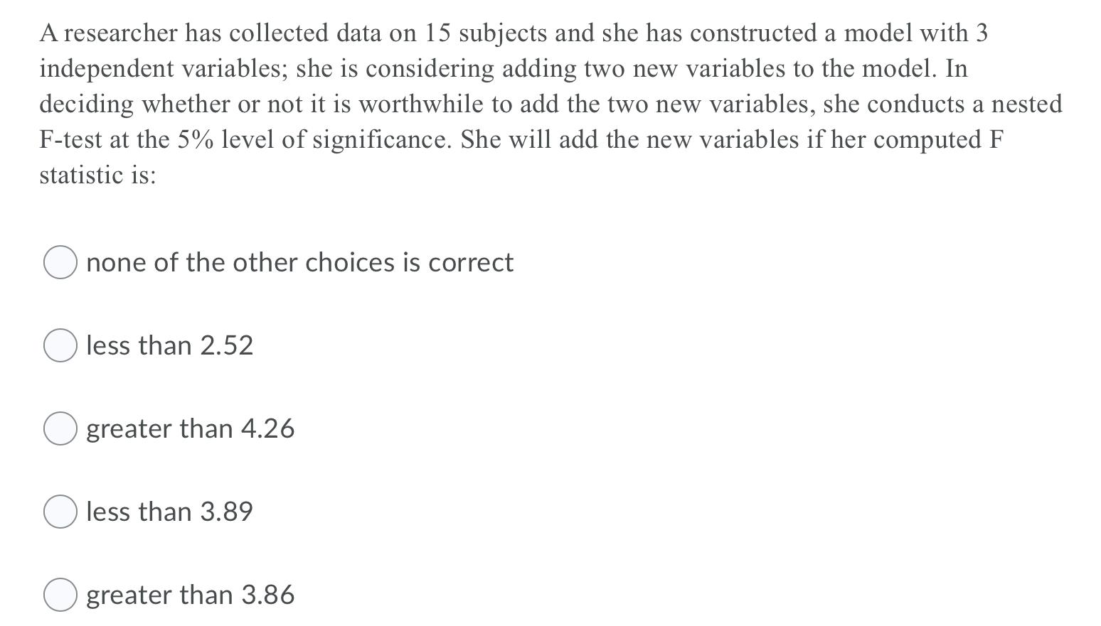Solved A researcher has collected data on 15 subjects and | Chegg.com