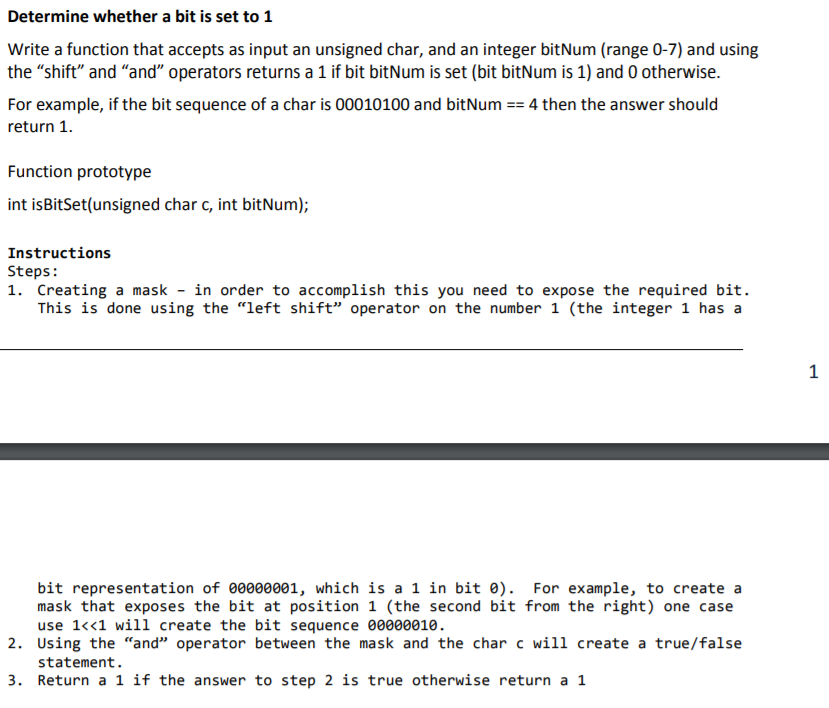 Solved Setting a bit to 1 Write a function that accepts as | Chegg.com