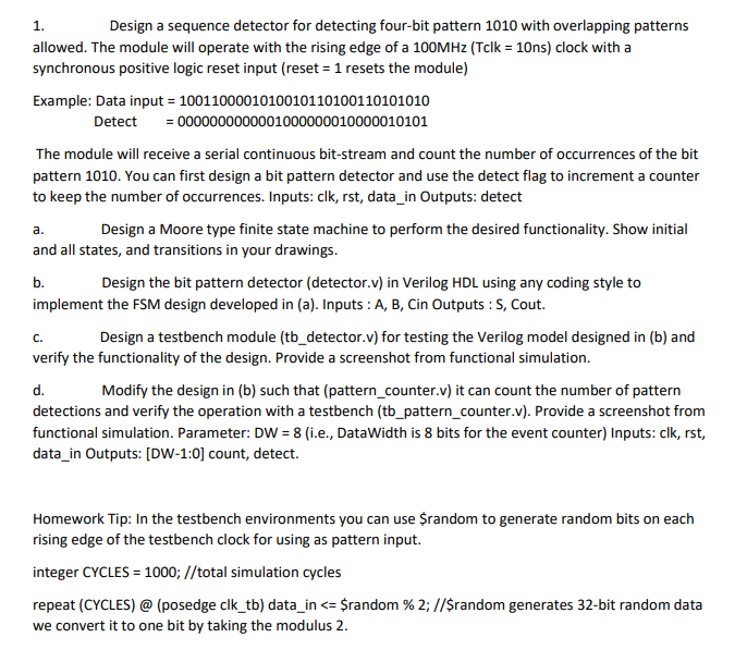 Solved 1 Design A Sequence Detector For Detecting Four Bit
