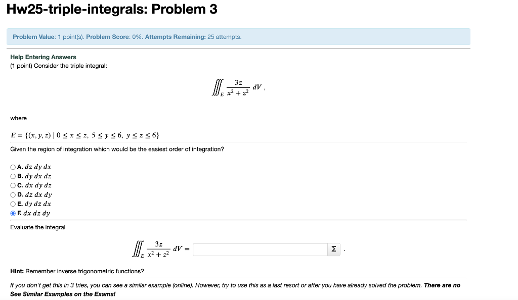 Solved Hw25-triple-integrals: Problem 3 Problem Value: 1 | Chegg.com