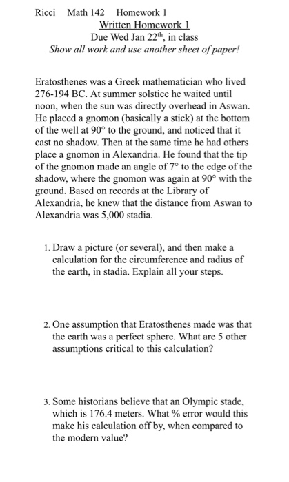 Solved Ricci Math 142 Homework 1 Written Homework l Due Wed | Chegg.com