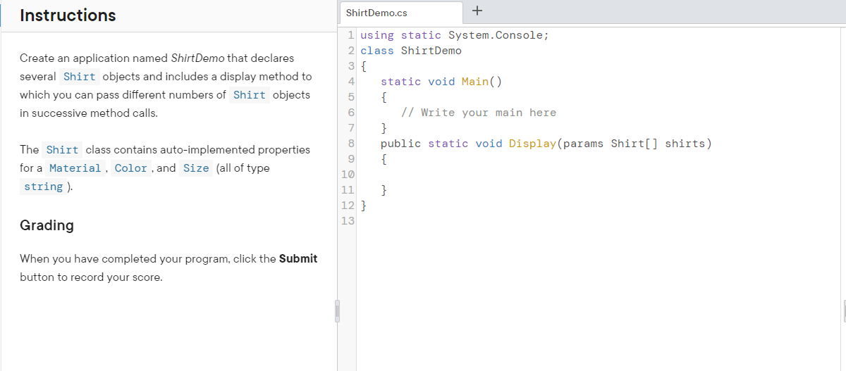 Solved Instructions Shirt Demo.cs + Create an application | Chegg.com