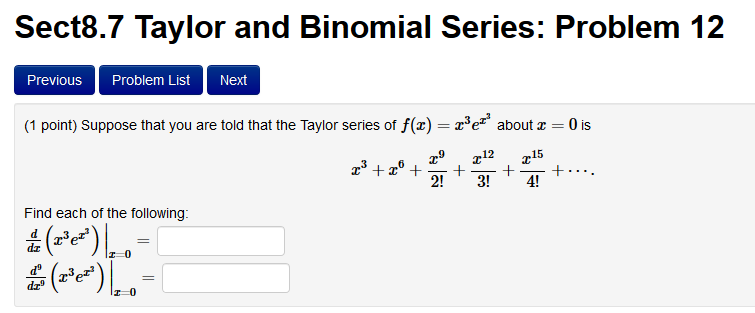 Solved Sect8.7 Taylor and Binomial Series: Problem 12 | Chegg.com