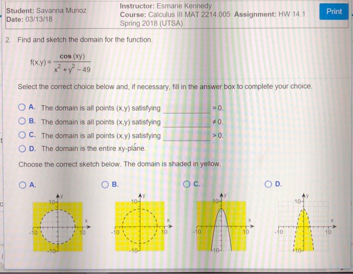 Solved Instructor: Esmarie Kennedy Course: Calculus III MAT | Chegg.com
