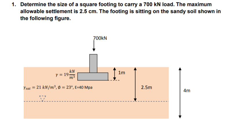 Solved Determine the size of a square footing to carry a 700 | Chegg.com