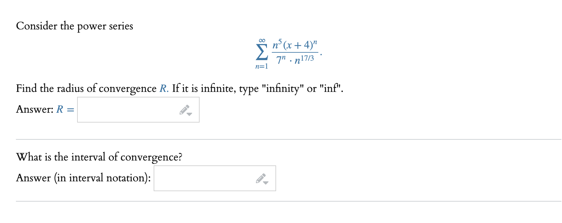Solved Consider the power series (6x – 1)” n=1 n2 Find the | Chegg.com