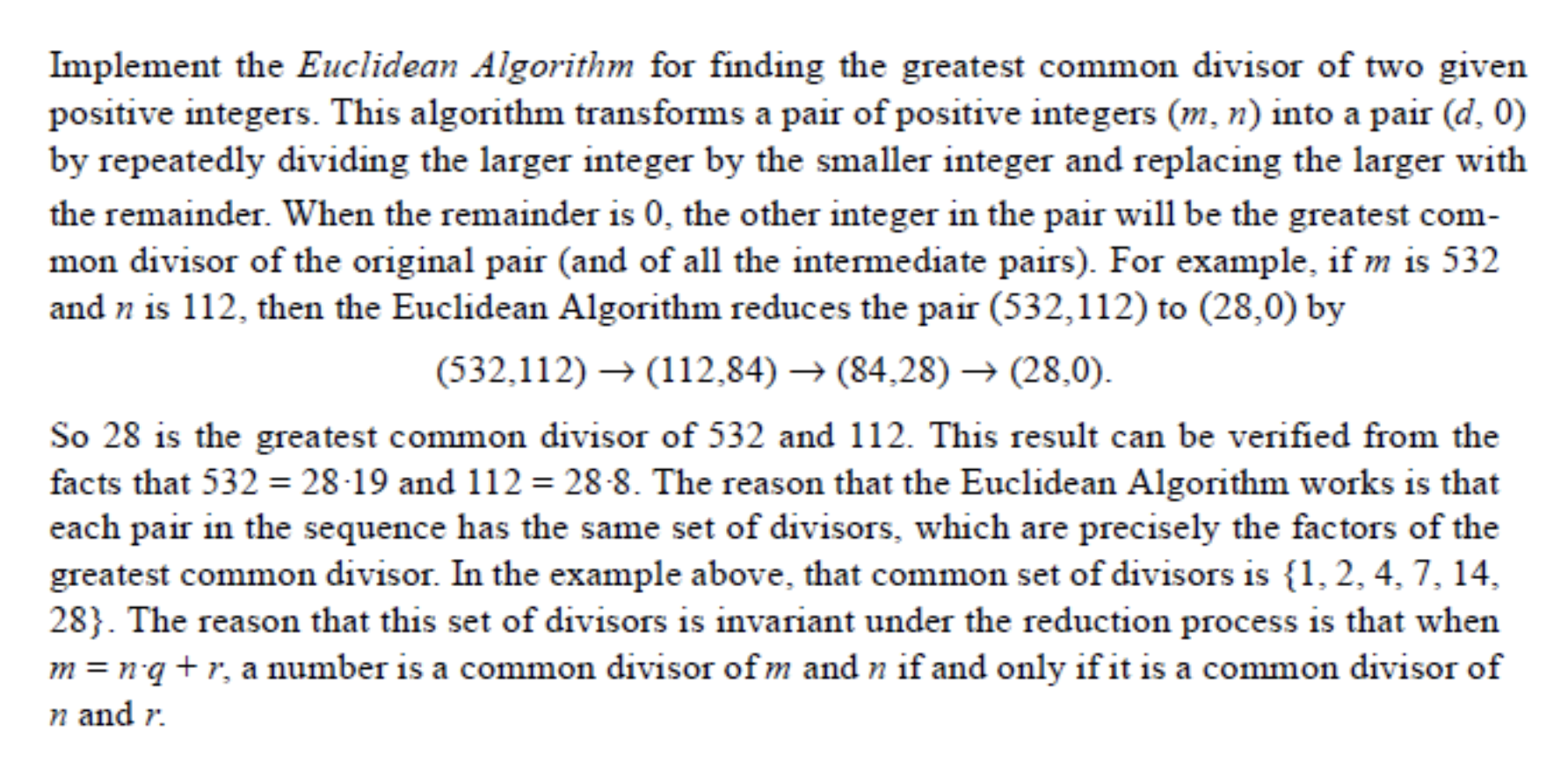 Solved Implement the Euclidean Algorithm for finding the | Chegg.com